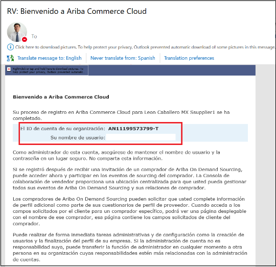Registrarse con una nueva cuenta de Ariba Network